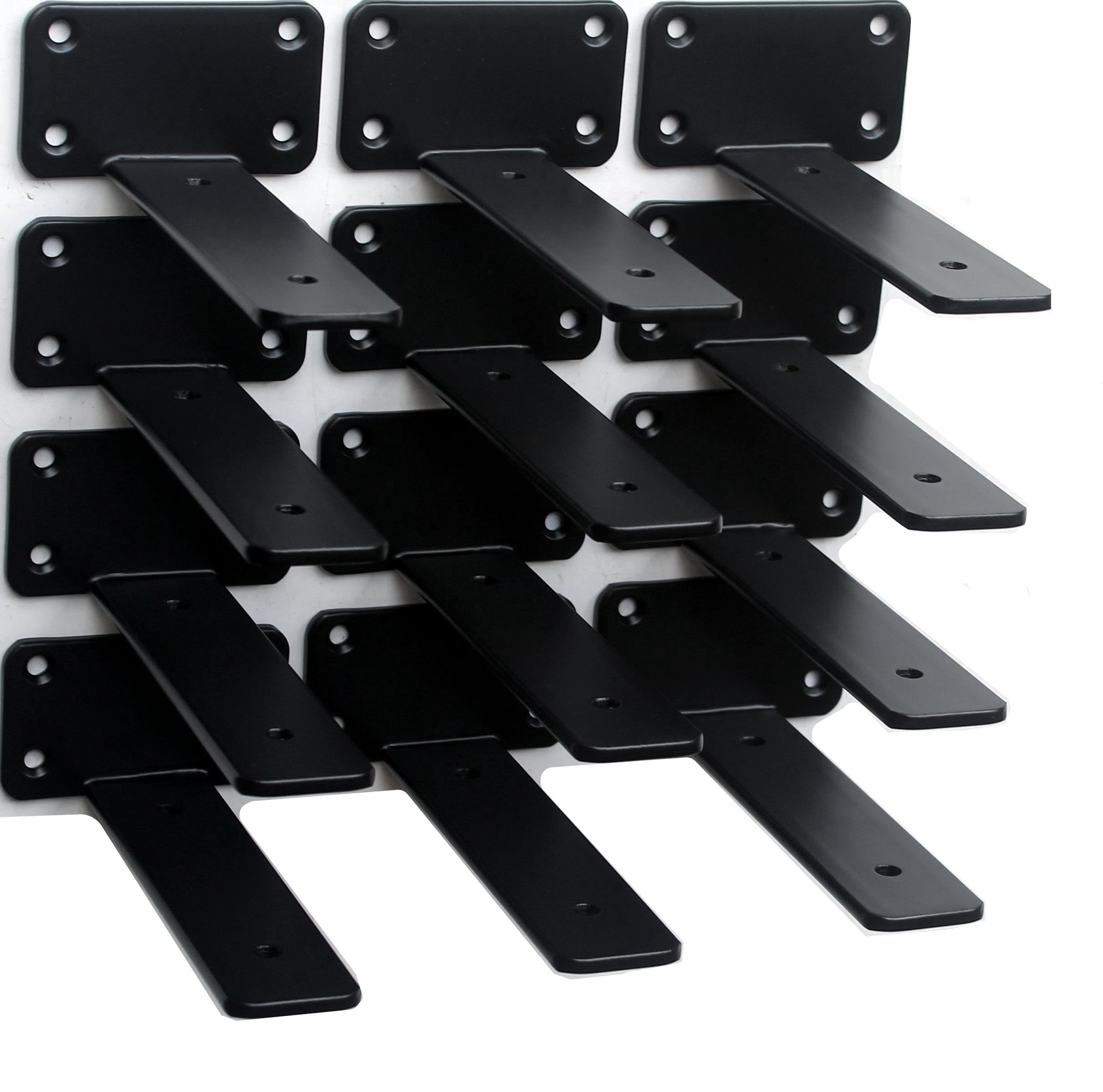 6 Inch Black 12 Pack L Shelf Brackets Iron Industrial Hardware Support ...