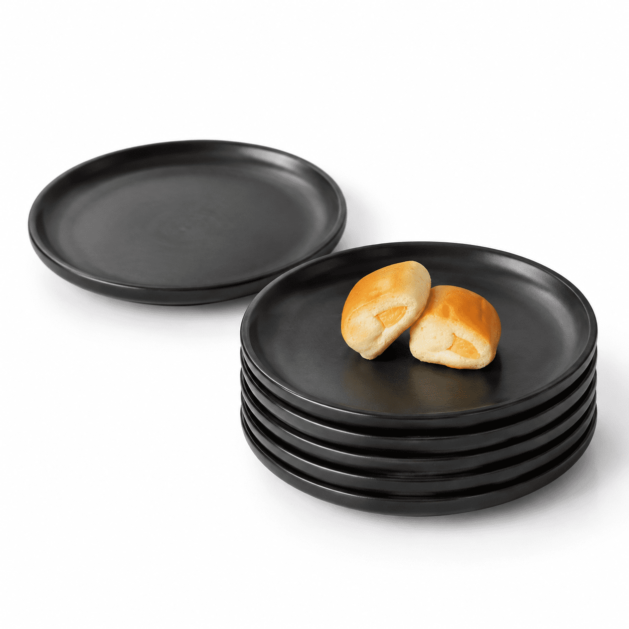 6 Inch Black Ceramic Round Appetizer Plates 6 Pack, Modern Flat ...