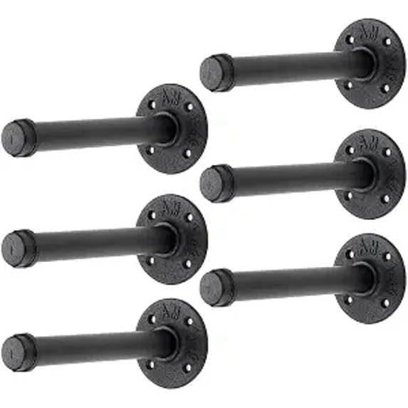 6 Inch Black Industrial Pipe Floating Clothing Rack Wall Mounted Heavy ...