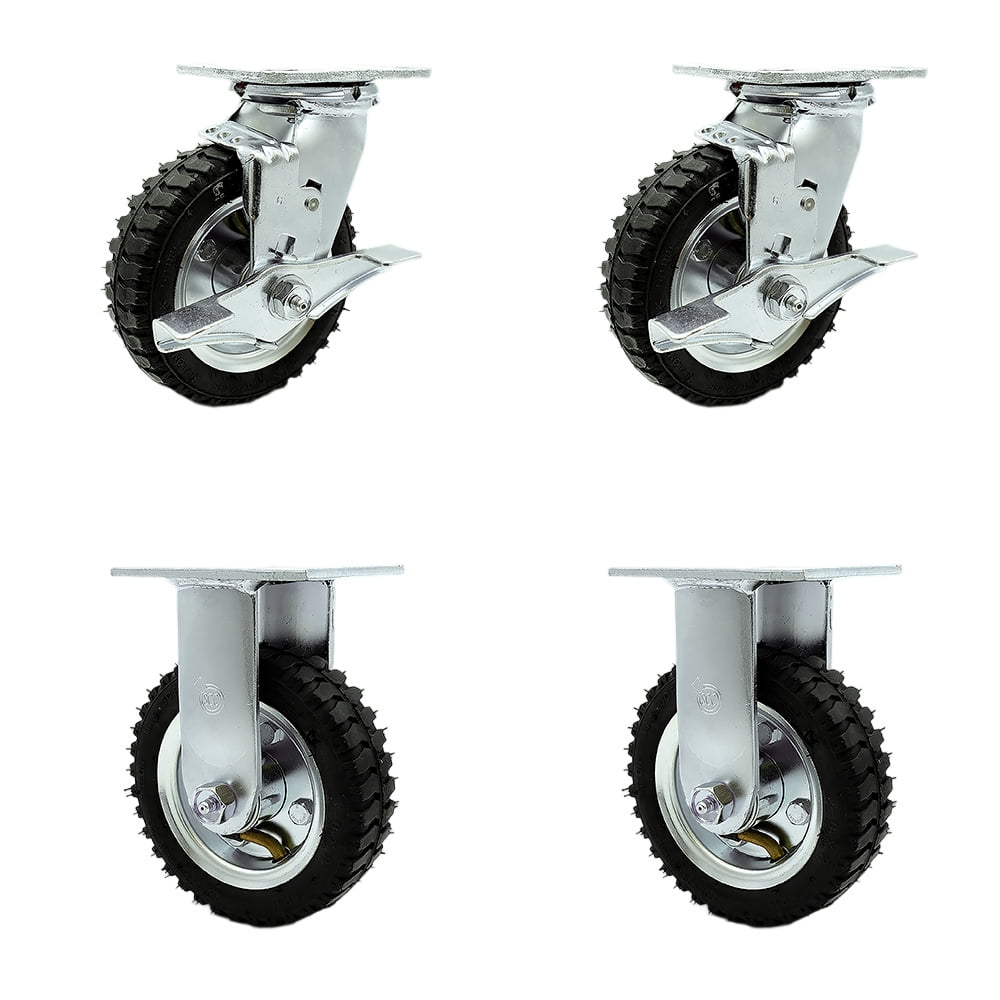 6 Inch Black Pneumatic Wheel Caster Set 2 Swivel with Brake Swivel Lock ...