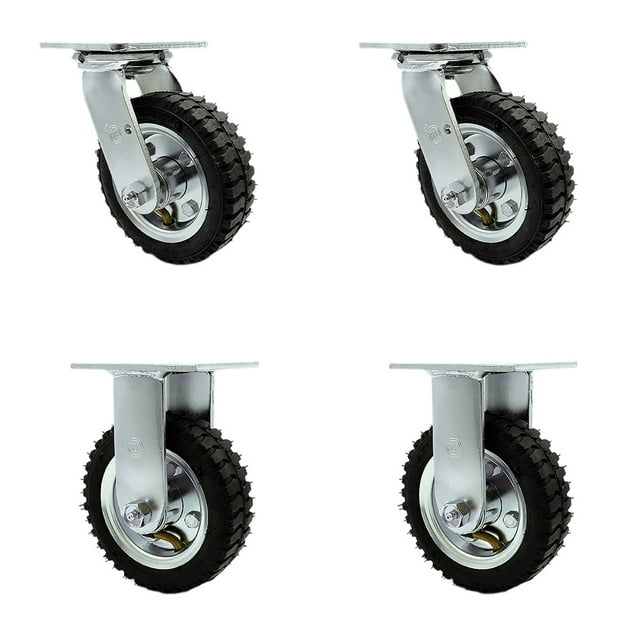 6 Inch Black Pneumatic Wheel Caster Set 2 Swivel with Swivel Locks and ...