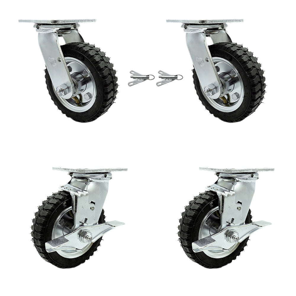 6 Inch Black Pneumatic Wheel Caster Set 4 Swivel with Swivel Locks 2 ...
