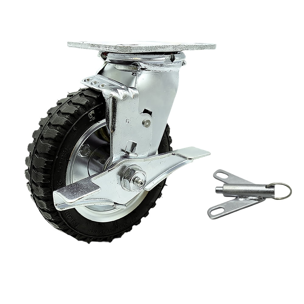 6 Inch Black Pneumatic Wheel Swivel Caster with Brake and Bolt Swivel ...