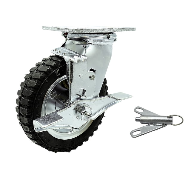 6 Inch Black Pneumatic Wheel Swivel Caster with Brake and Bolt Swivel ...