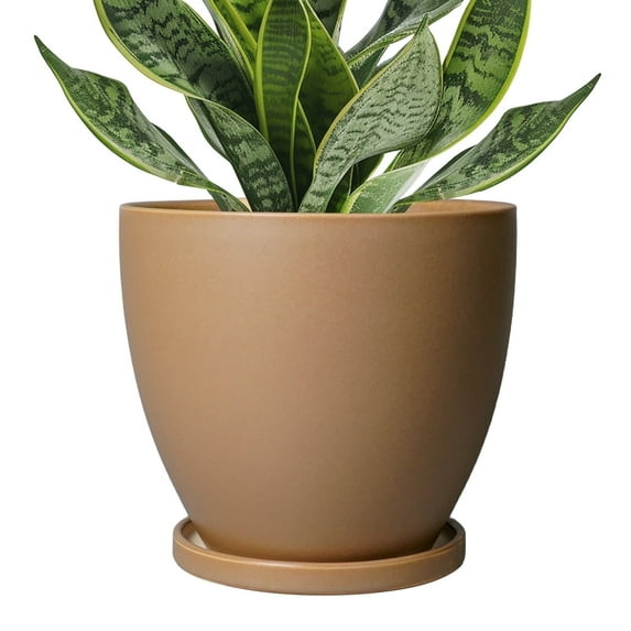 Epfamily 6-Inch Matte Brown Ceramic Planter Pot with Saucer | Modern ...