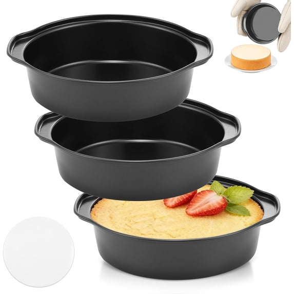 6 Inch Cake Pan - 3PCS Carbon Steel Round Cake Pans with 100 Pieces ...