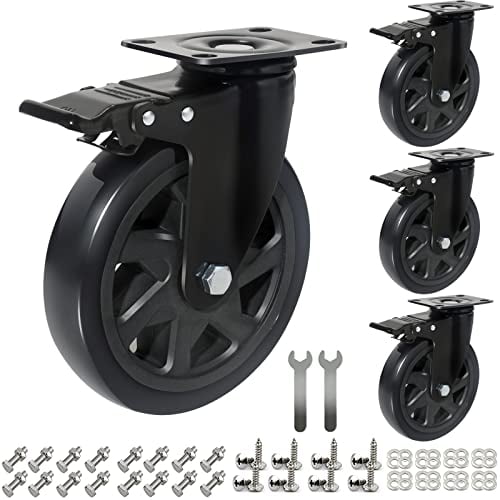 6 Inch Caster Wheels 3000lbs,Heavy Duty Casters Set of 4 with Brake, No ...