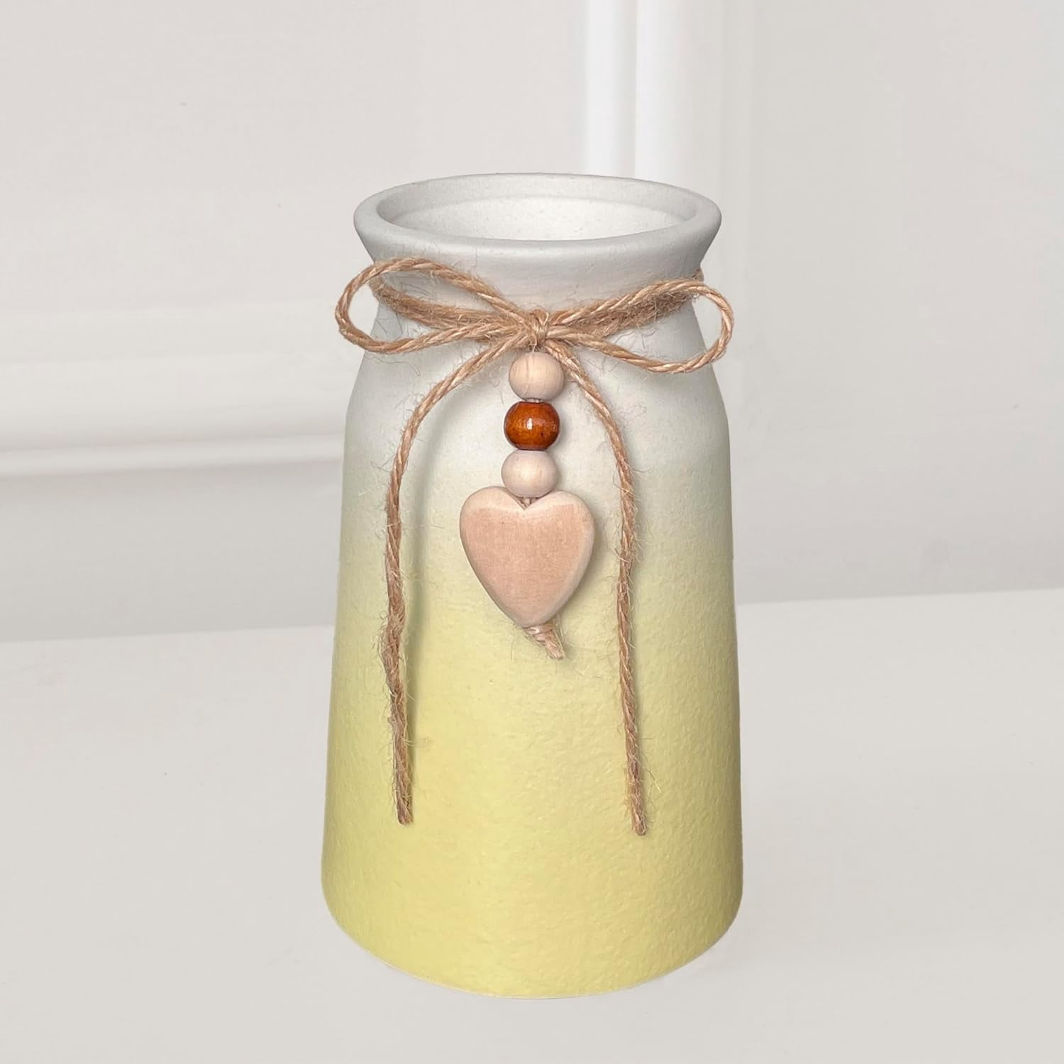 6-Inch Ceramic Flower Vase with Jute Rope and Heart Charm, Yellow ...