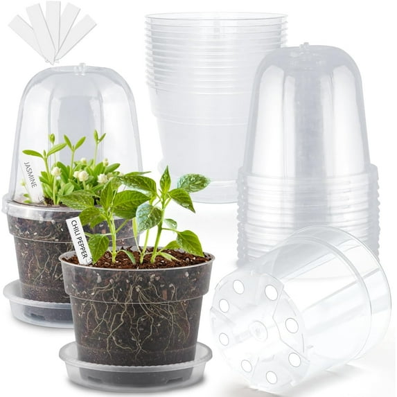6 Inch Clear Pots with Humidity Domes 15 , Transparent Pot with ...