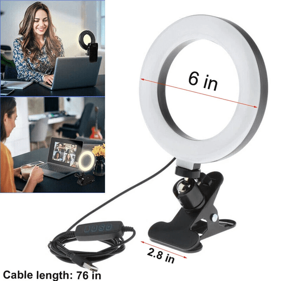 6-Inch Clip-On LED Ring Light with Stand for Phones and Laptops ...