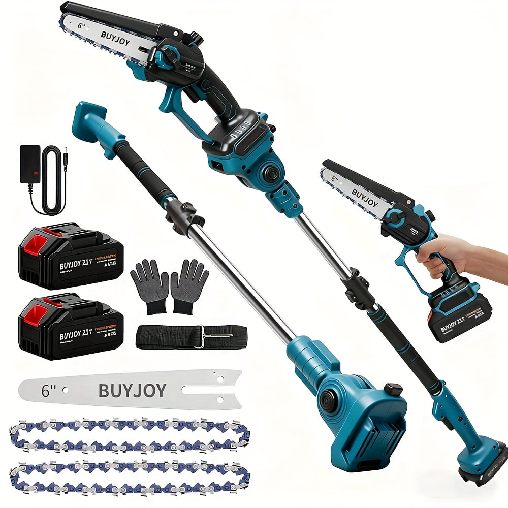6-Inch Cordless Brushless Chainsaw with Extension Pole & Dual Batteries ...