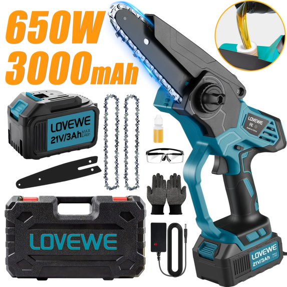 6-Inch Cordless Mini Chainsaw - 3.0Ah Battery, 23FT/S Speed, Auto Oiler ...