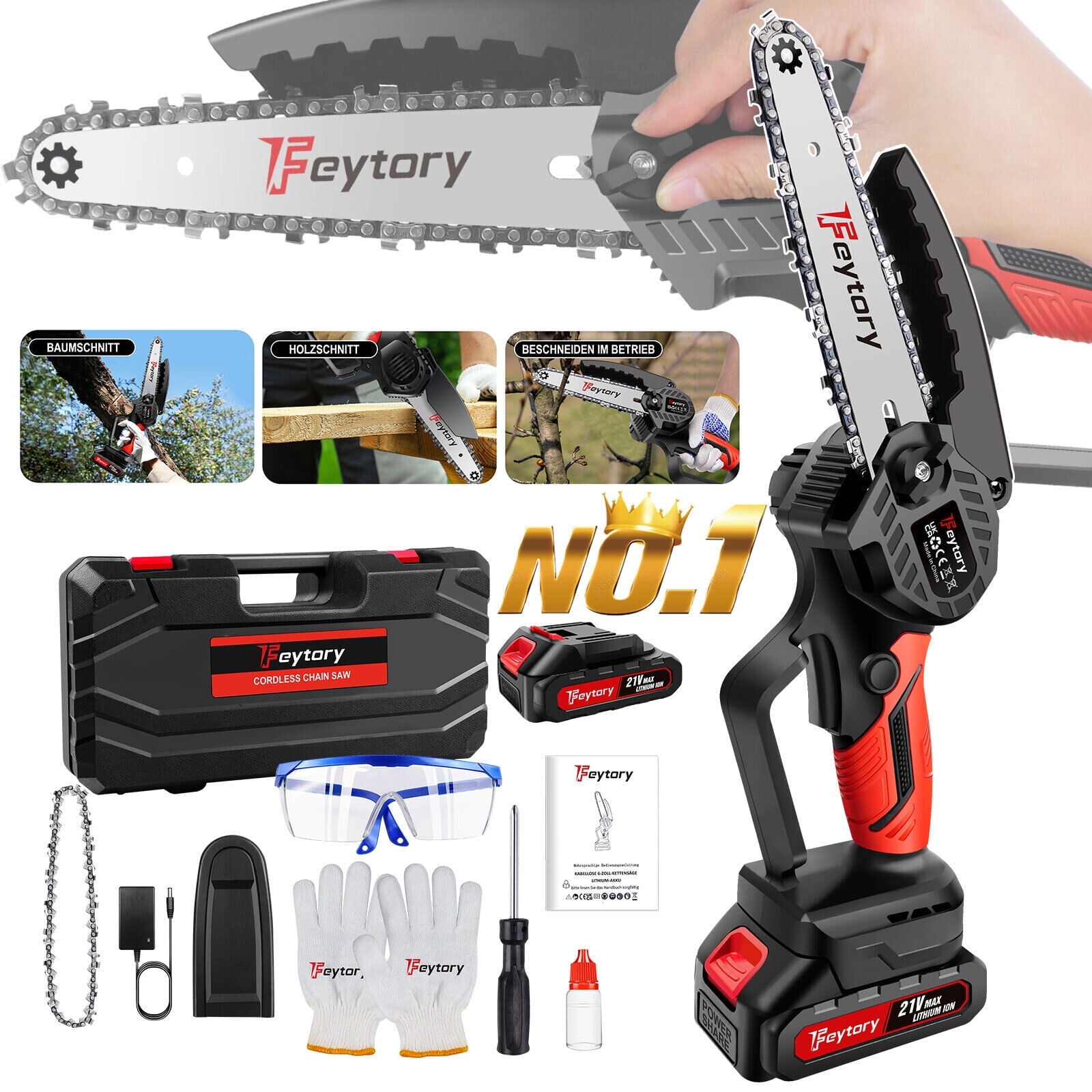 6 Inch Cordless Mini Chainsaw, 850 W Handheld Chainsaw with 3000 mAh ...