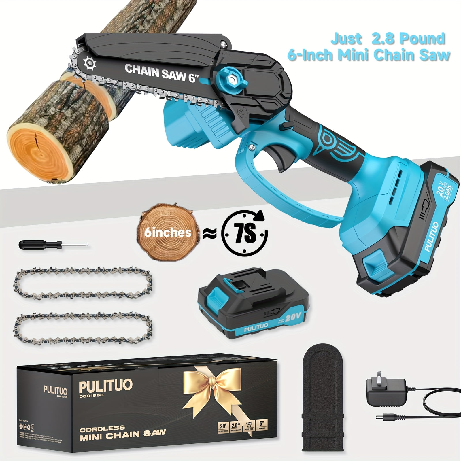 6-Inch Cordless Mini Chainsaw, Handheld Lightweight Design, Equipped ...