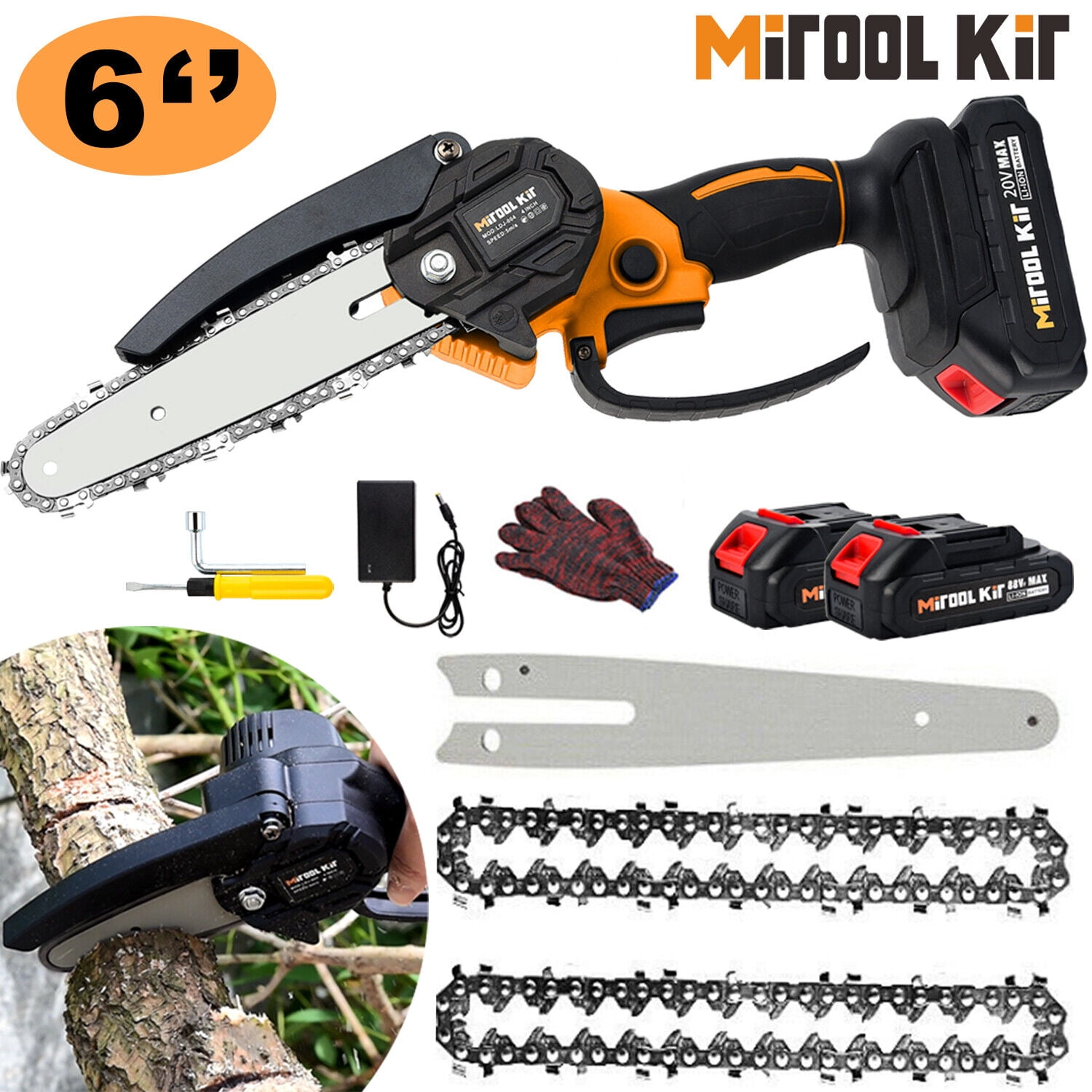6 Inch Cordless Mini Chainsaw with Battery - Lightweight Handheld ...