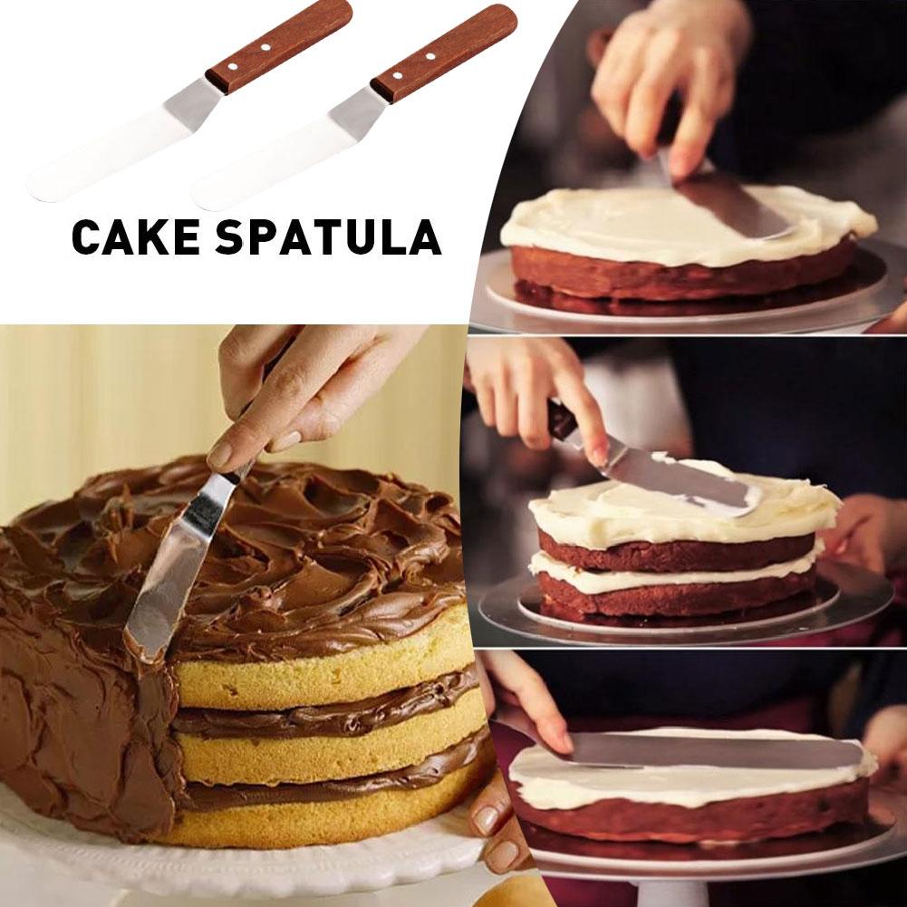 6-Inch Curved Spatula Stainless Steel Cake Spatula Wooden Handle 4 6 8 10 12-Inch Straight ...