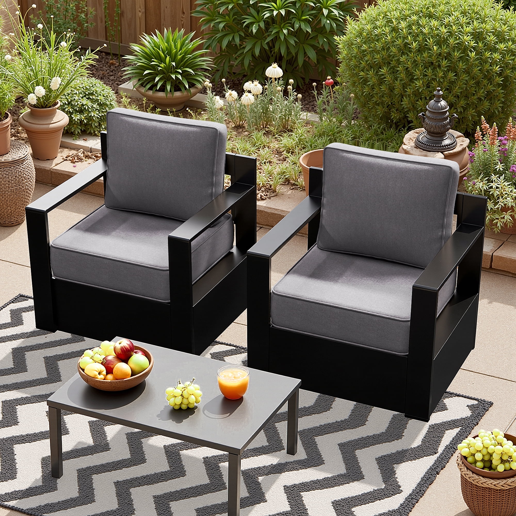 6‑Inch Cushions Patio Furniture, Aluminum Frame Chairs, Set of 2, Water ...