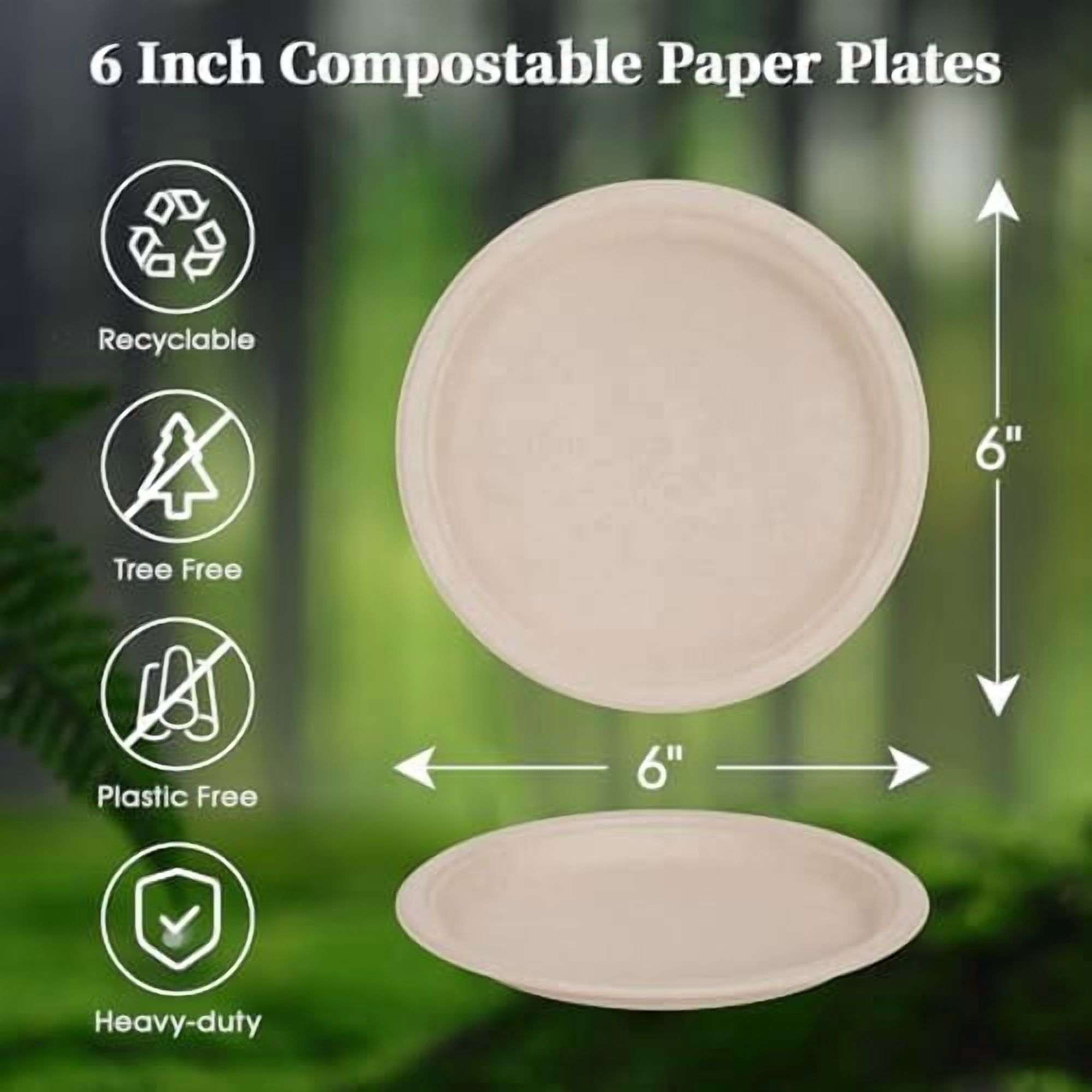 6 Inch Disposable Compostable Small Paper Plates, 200 Pack Recycled ...