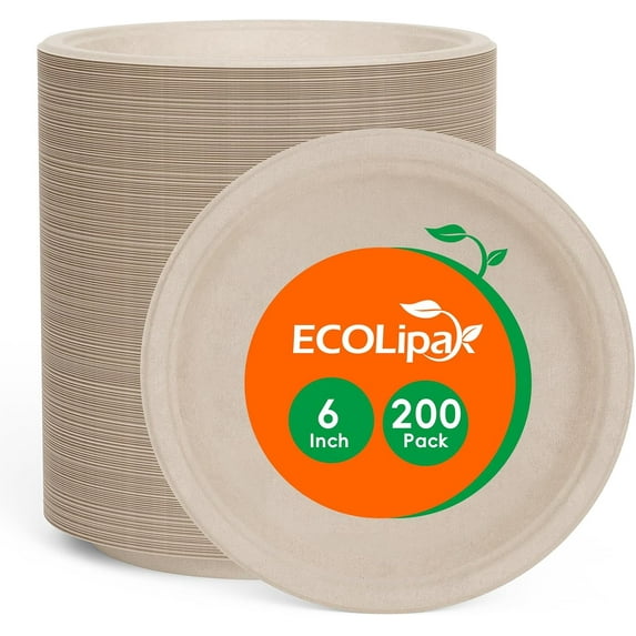6 Inch Disposable Compostable Small Paper Plates, 200 Pack Recycled ...