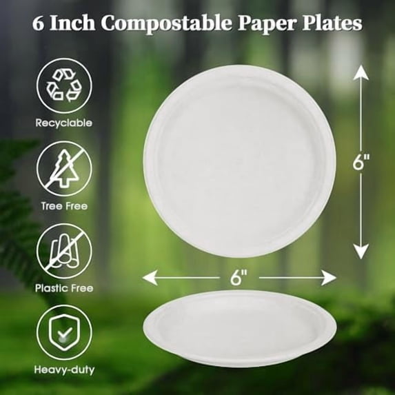 6 Inch Disposable Compostable Small Paper Plates, 500 Pack Recycled ...