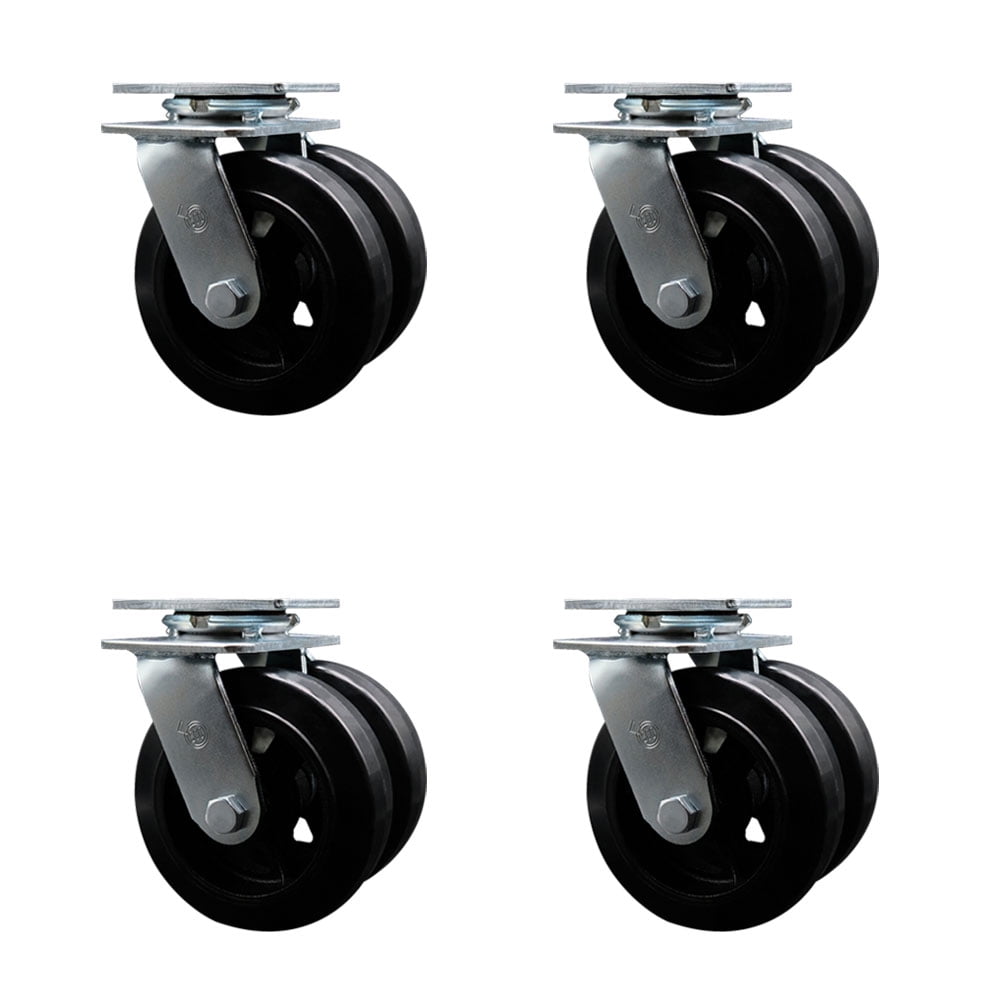 6 Inch Dual Rubber on Steel Wheels Swivel Caster Set with Roller ...