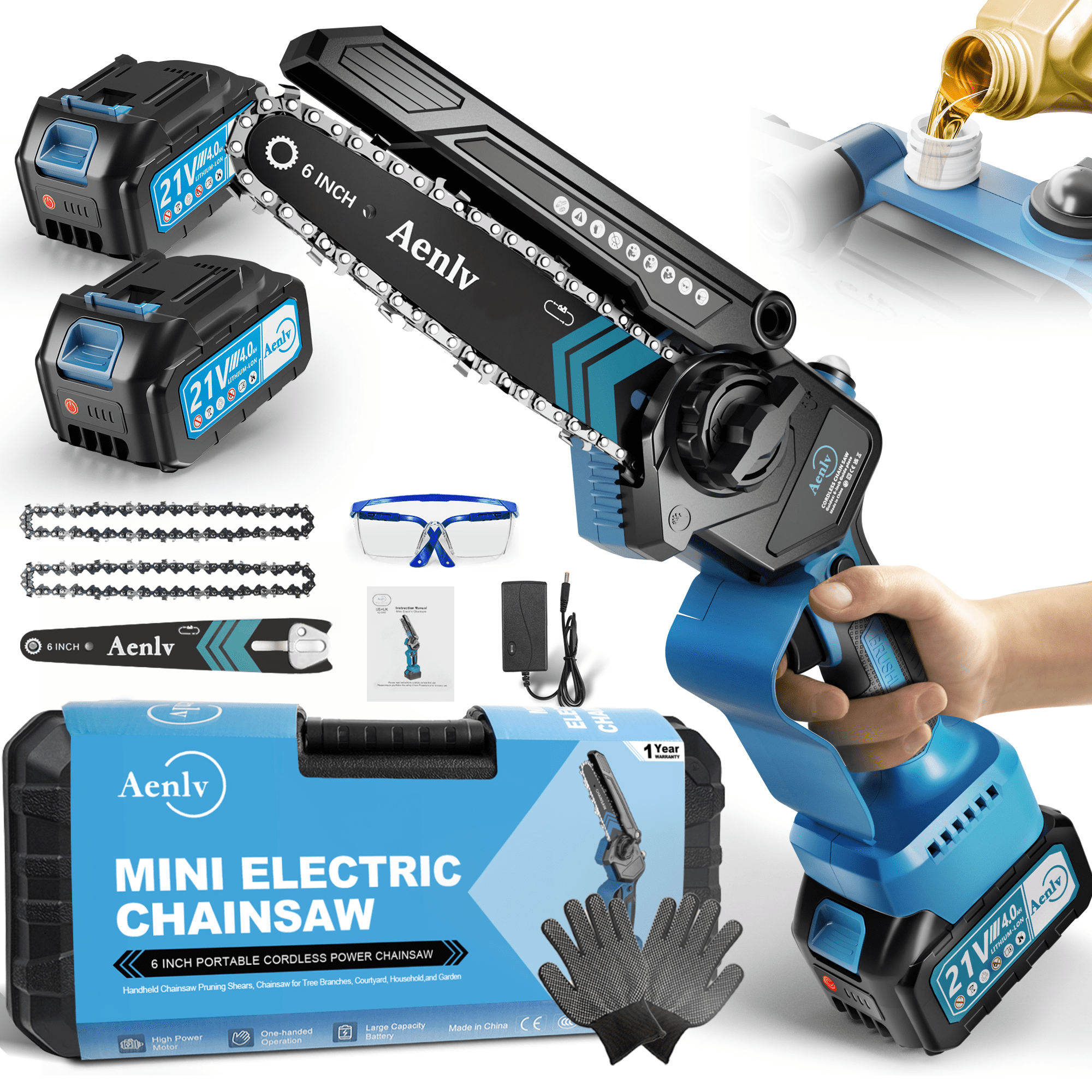 6-Inch Electric Chainsaw Cordless, Smart 4.0 Battery Handheld Chainsaw ...