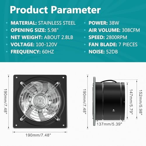 6 Inch Exhaust Fan with Switch, Powerful Kitchen Exhaust Fan with ...