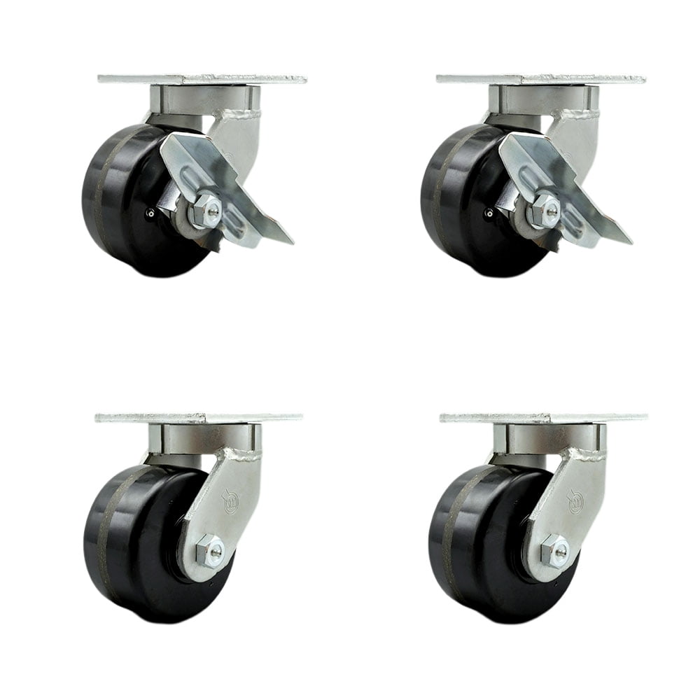 6 Inch Extra Heavy Duty Phenolic Wheel Caster Set 4 Swivel Locks 2 ...