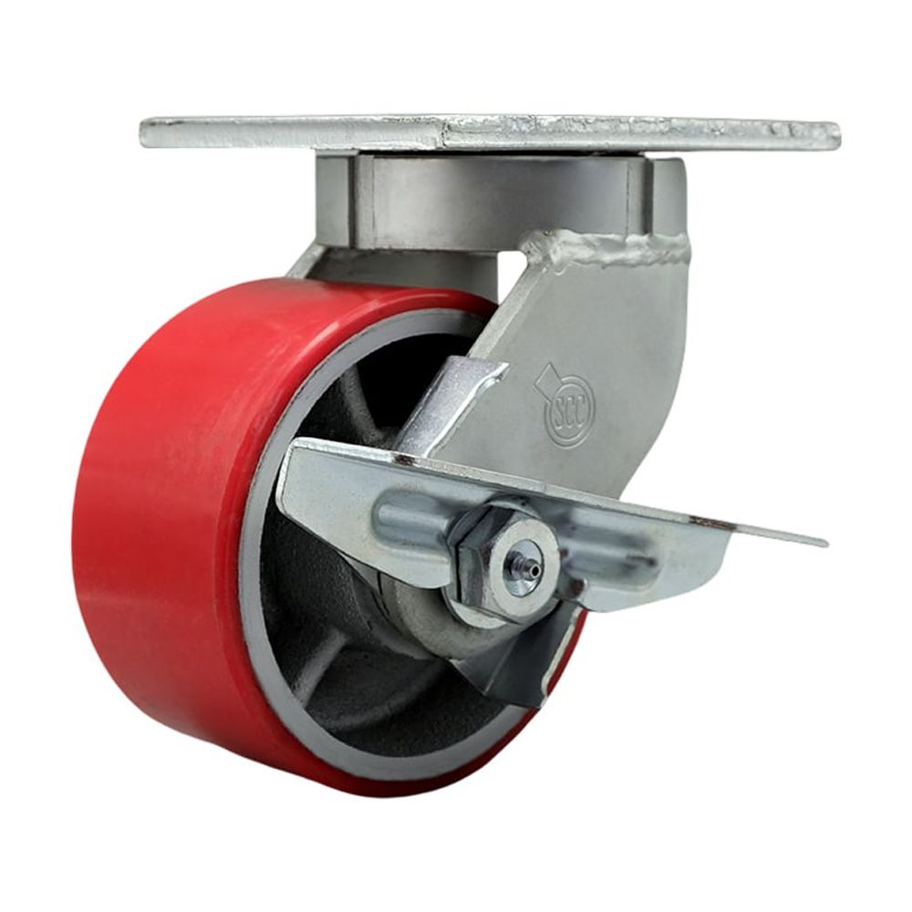 6 Inch Extra Heavy Duty Red Poly on Cast Iron Wheel Swivel Caster with ...