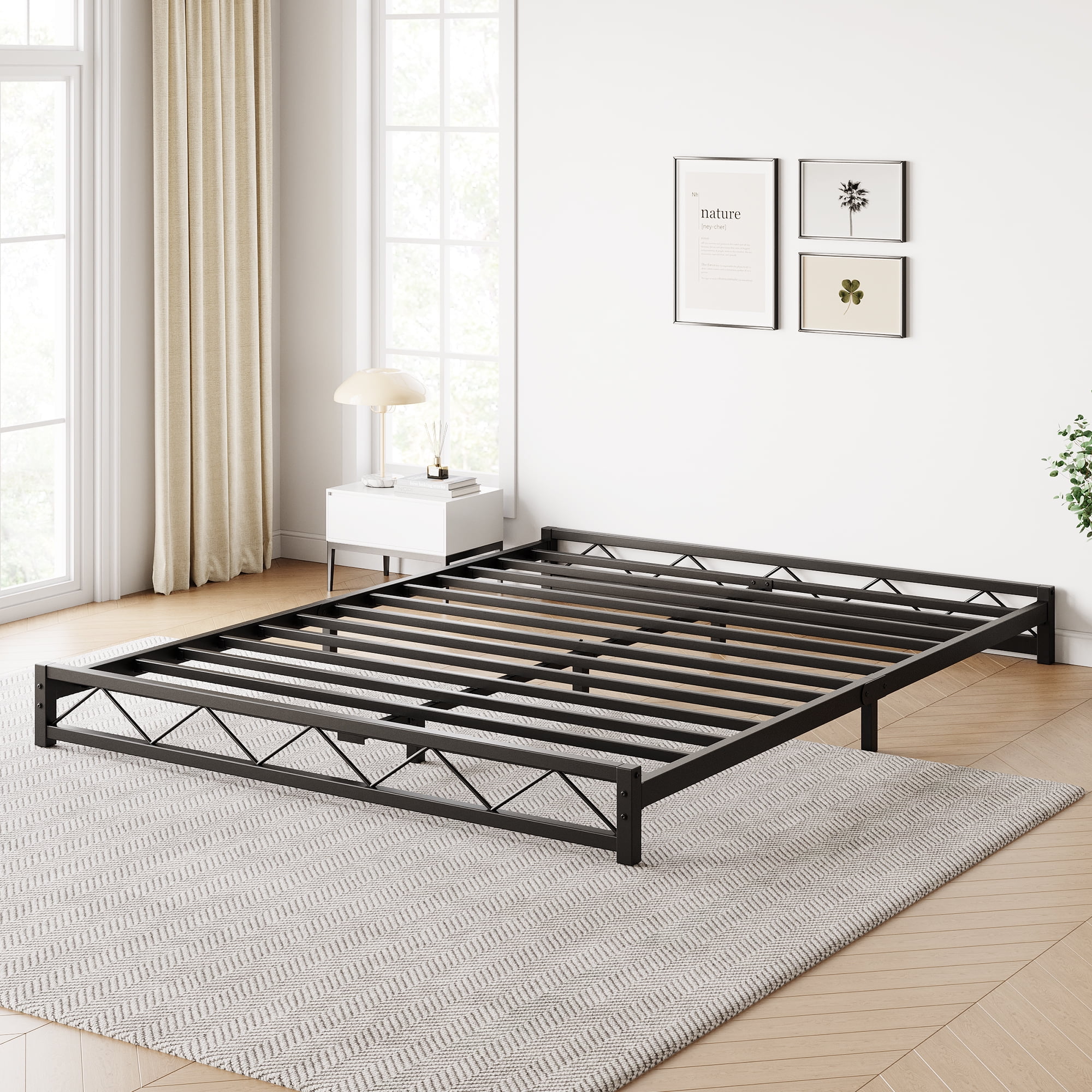 6 Inch Full Bed Frames with Wavy Pattern Metal Platform Mattress ...