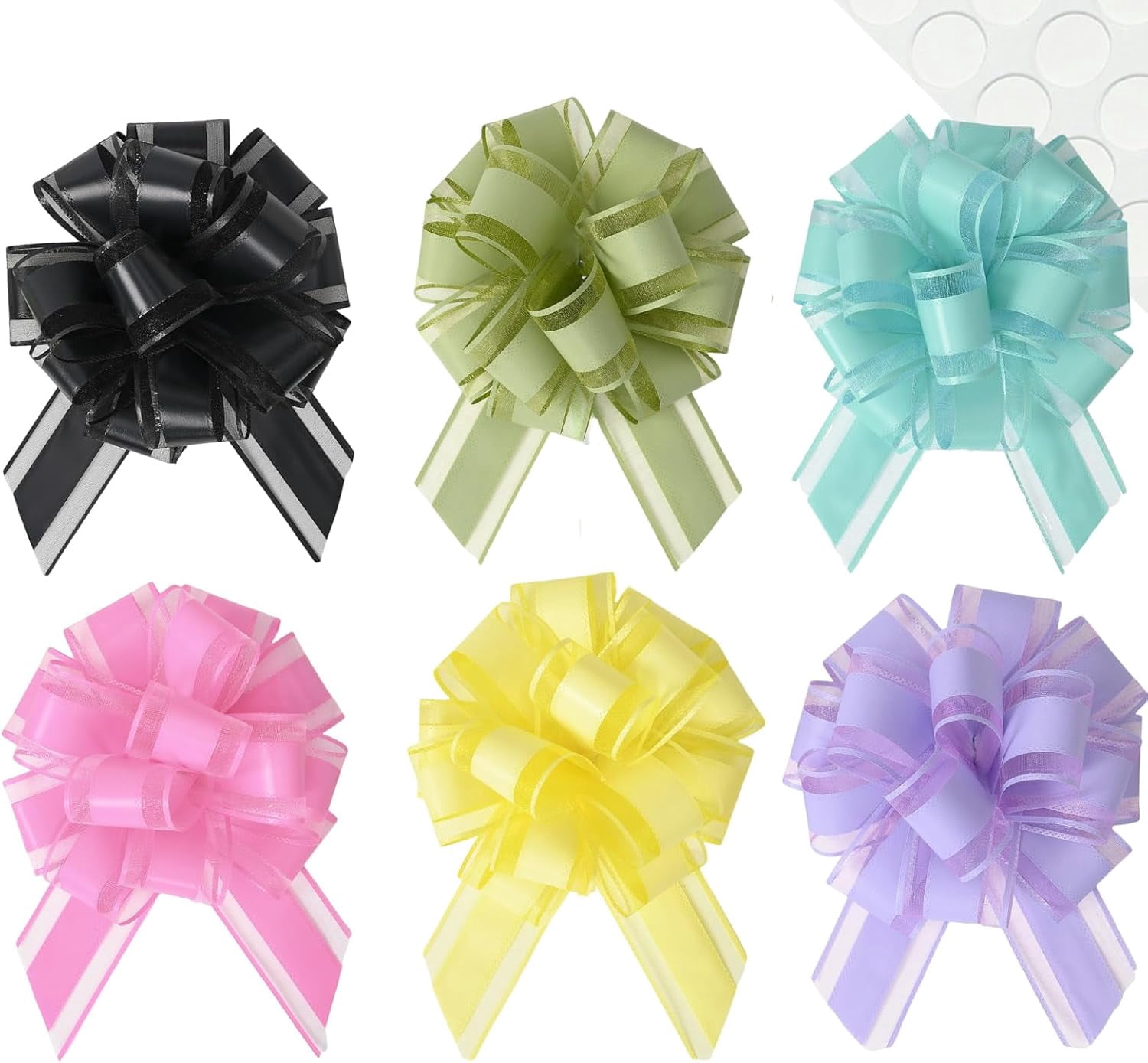 6 Inch Gift Bows for Wrapping - Colors Reusable Pull with Self-Adhesive ...