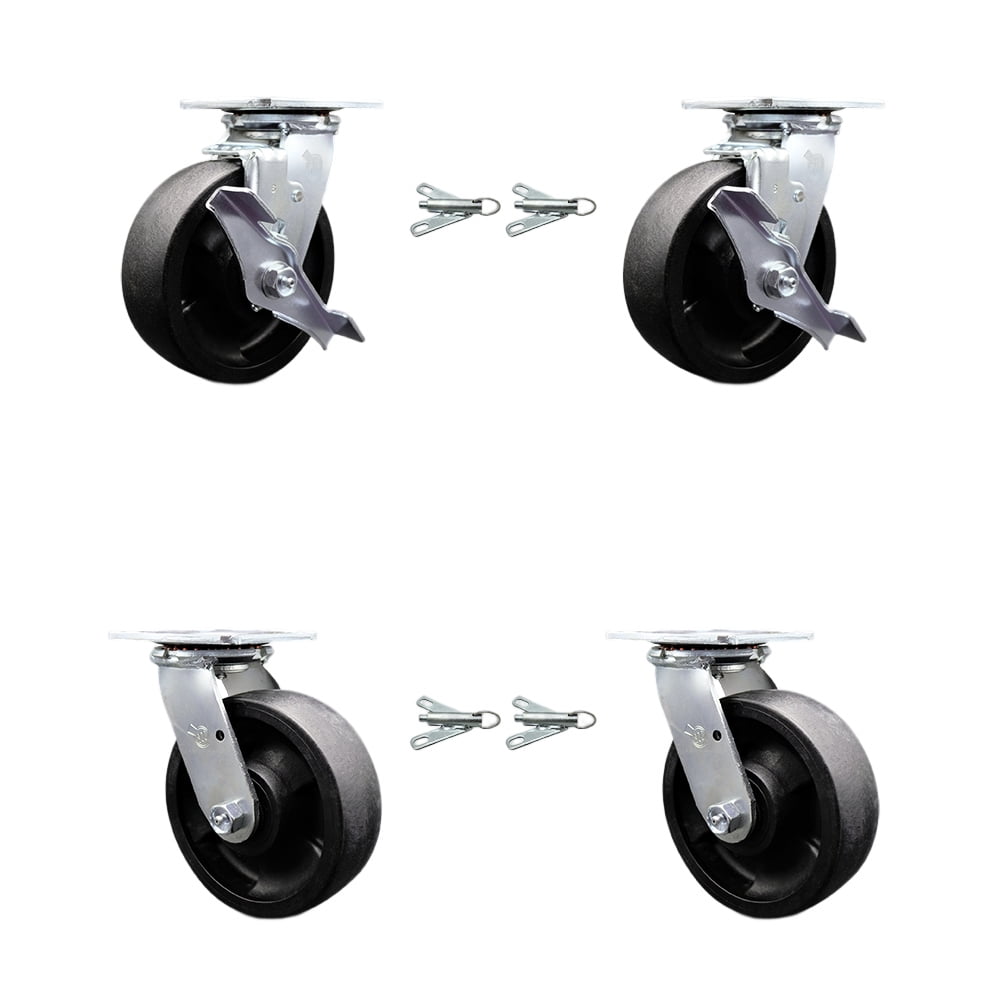 6 Inch Glass Filled Nylon Caster Set with Ball Bearings 4 Swivel Lock 2 ...