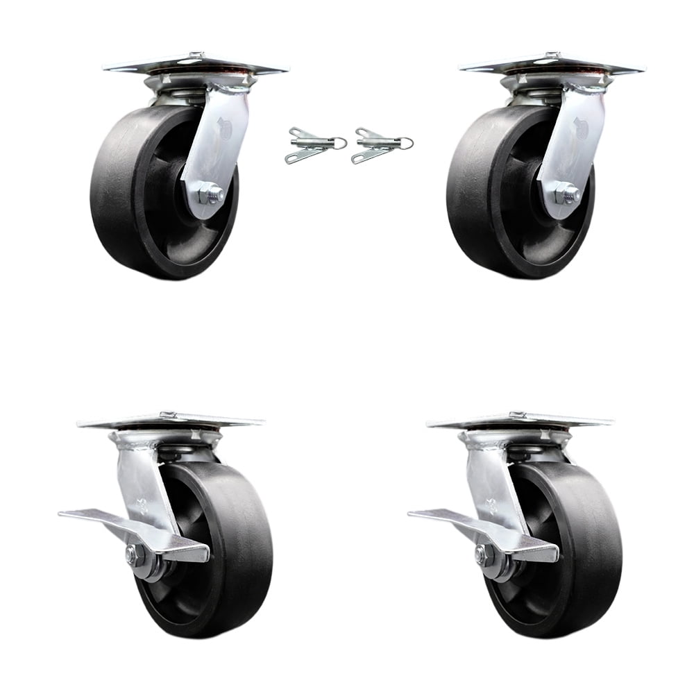 6 Inch Glass Filled Nylon Swivel Caster Set 2 Swivel Locks 2 Brakes SCC ...