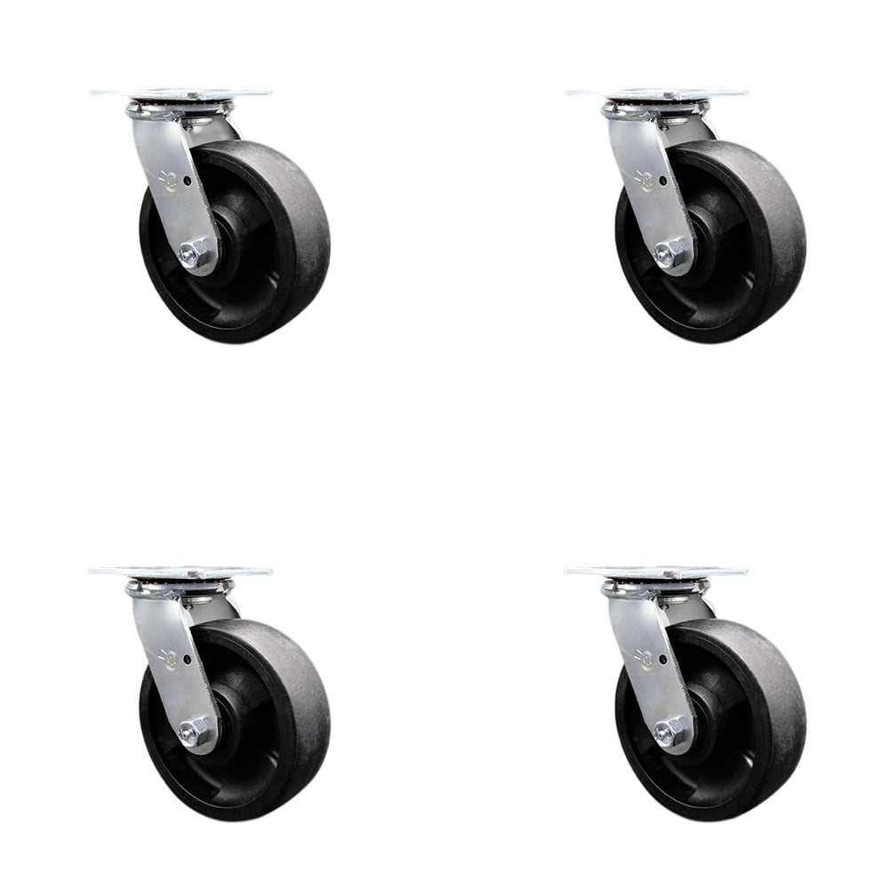 6 Inch Glass Filled Nylon Wheel Swivel Caster Set with Roller Bearings ...