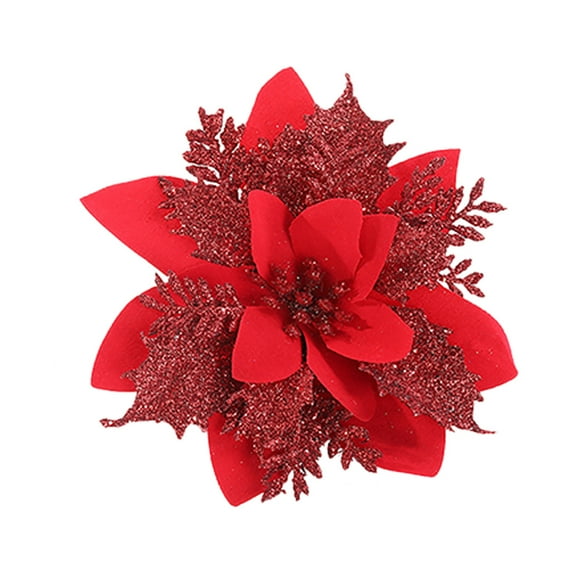 6-Inch Glitter Christmas Flower Artificial Flowers in Wine Red for Tree ...