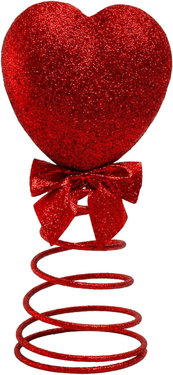 6 Inch Glitter Red Heart Tree Topper – 2026 New Spiral Base Love ...