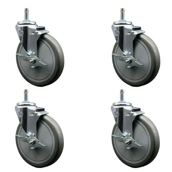 6 Inch Gray Poly Swivel 7/16 Inch Grip Ring Stem Caster Set with Brake ...