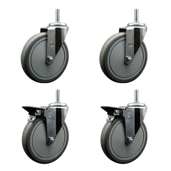6 Inch Gray Poly Wheel Swivel 3/4 Inch Threaded Stem Caster Set 2 ...