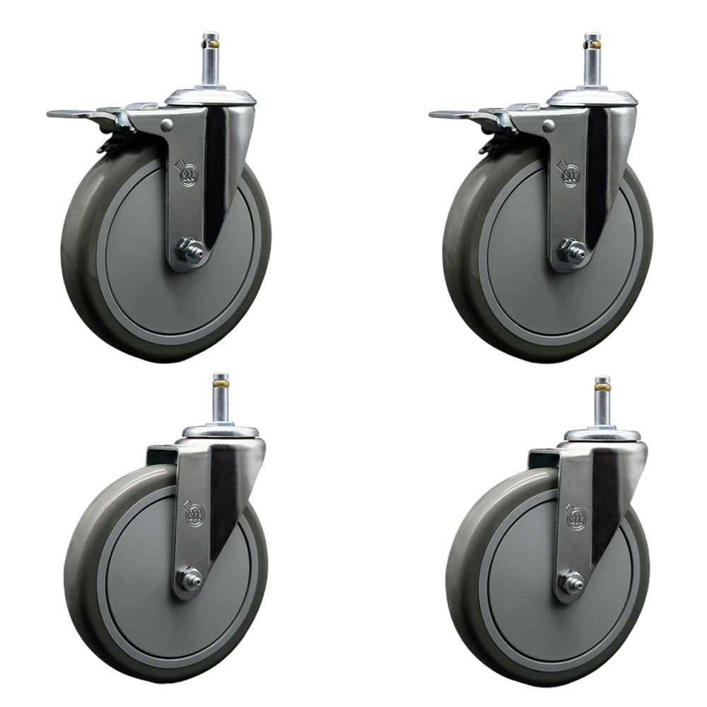 6 Inch Gray Poly Wheel Swivel 7/16 Inch Stem Caster Set 2 Total Lock ...