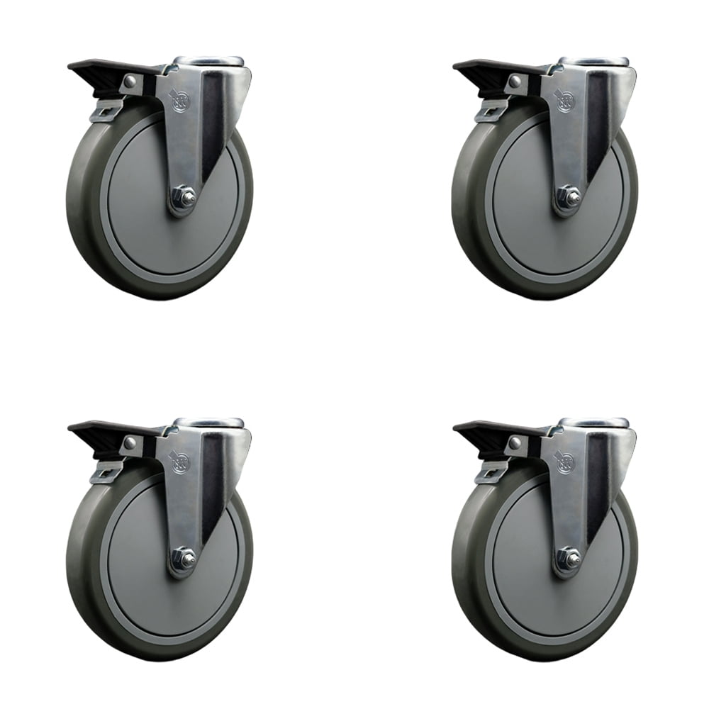 6 Inch Gray Poly Wheel Swivel Bolt Hole Caster Set with Posi Lock ...