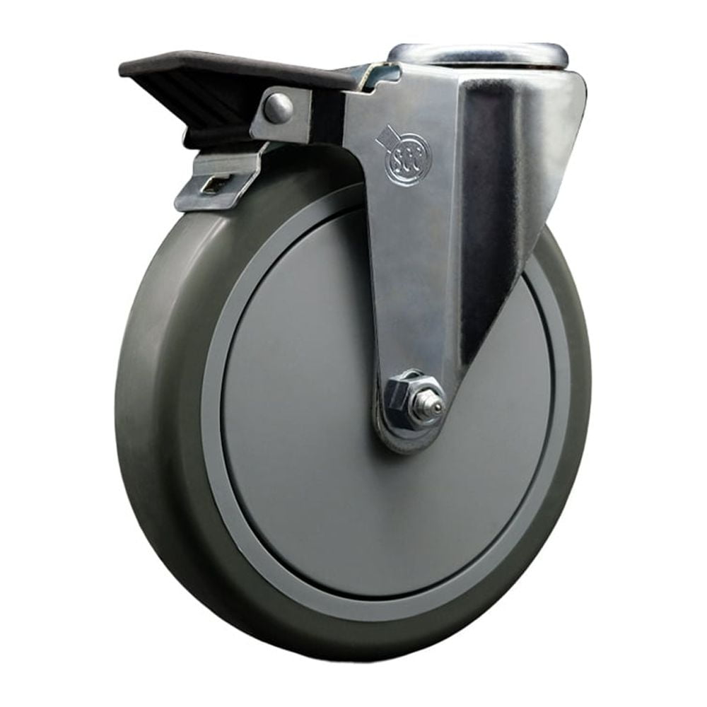 6 Inch Gray Poly Wheel Swivel Bolt Hole Caster with Posi Lock Brake SCC ...