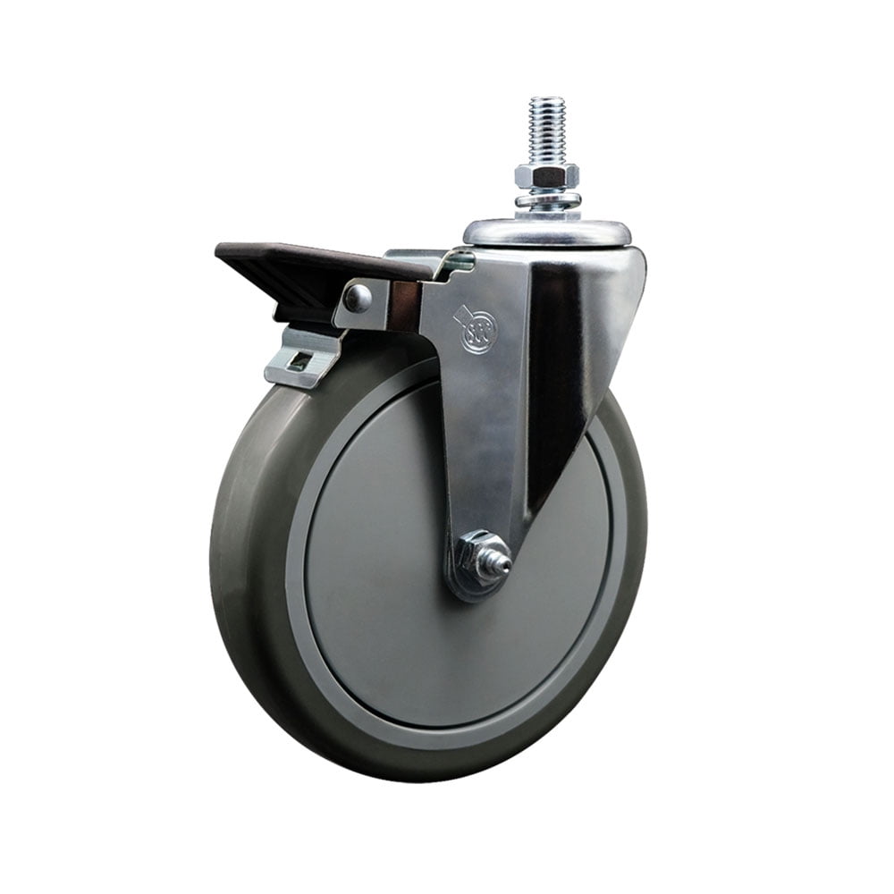 6 Inch Gray Polyurethane 10MM Threaded Stem Caster with Brake - Walmart.com
