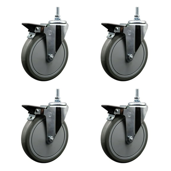 4 Inch Solid Polyurethane 12MM Threaded Stem Caster with Brake ...