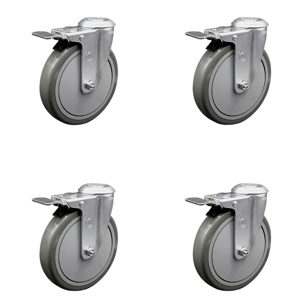 6 Inch Gray Polyurethane Swivel Bolt Hole Caster Set with Total Lock ...