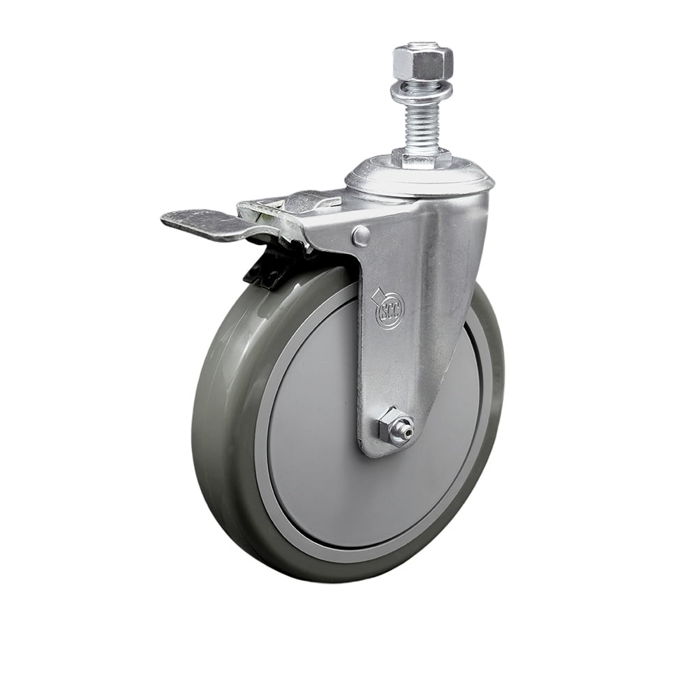 6 Inch Gray Polyurethane Wheel Swivel 12mm Stem Caster with Total Lock ...