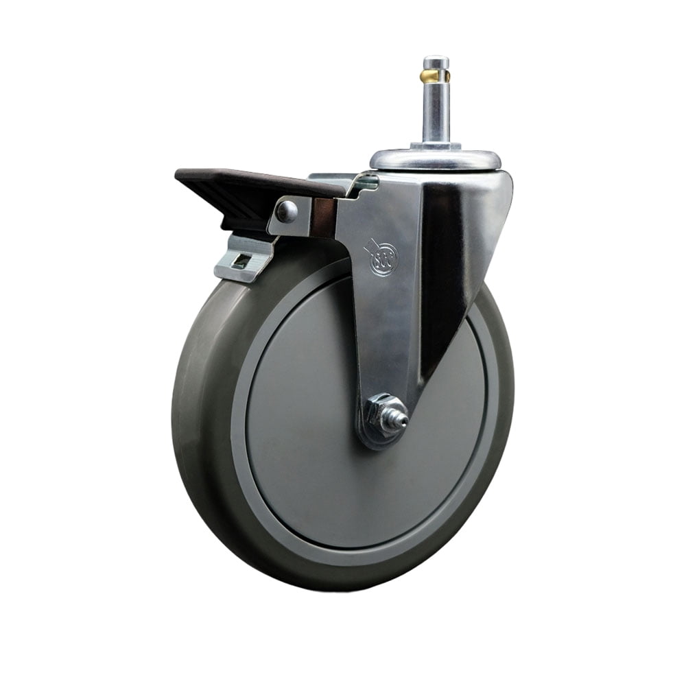 6 Inch Gray Polyurethane Wheel Swivel 7/16 Inch Grip Ring Stem Caster ...