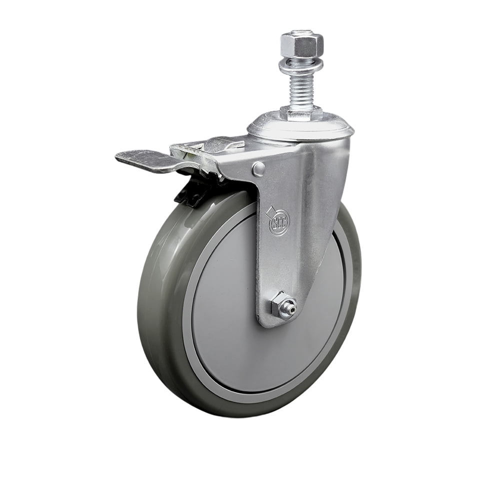 6 Inch Gray Polyurethane Wheel Swivel ½ Inch Stem Caster with Total ...