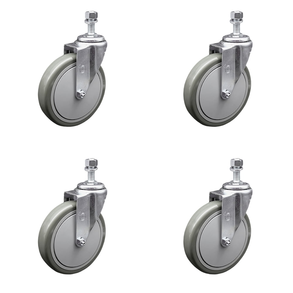 6 Inch Gray Polyurethane Wheel Swivel ½ Inch Threaded Stem Caster Set ...