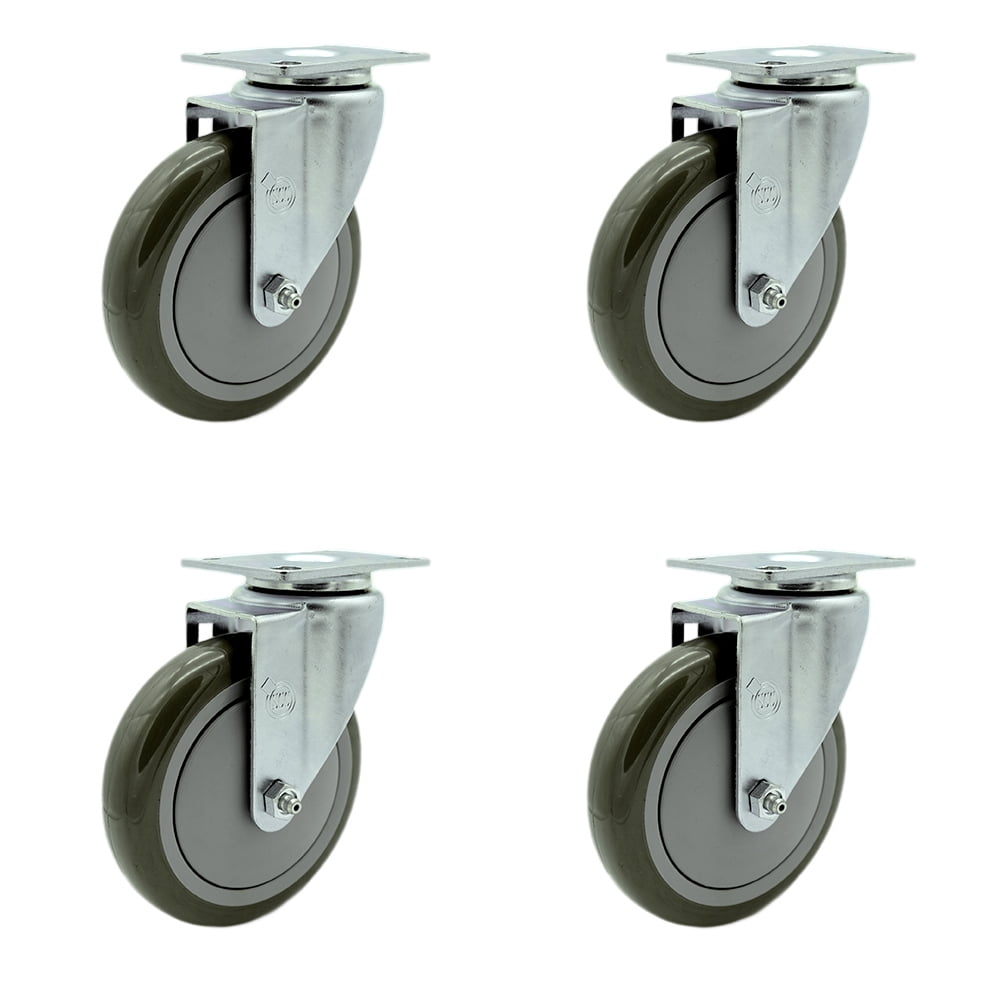 6 Inch Gray Polyurethane Wheel Swivel Top Plate Caster Set Service ...