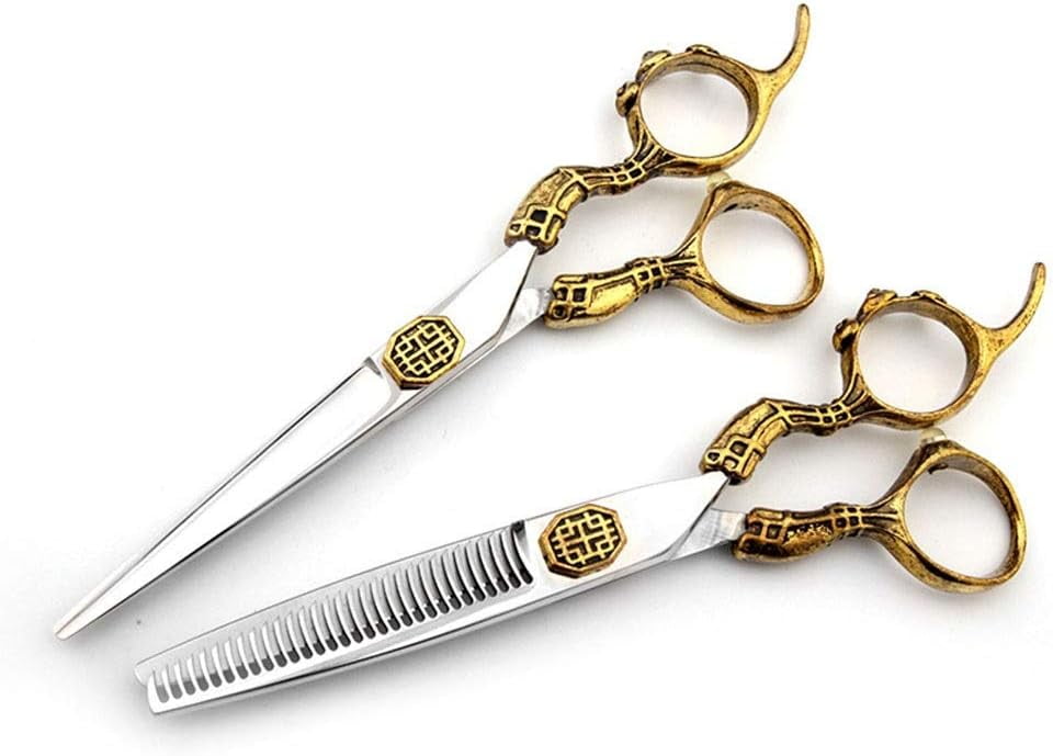 6 Inch Hairdresser Haircut Gold Luxury Flat Scissor + Tooth Shear Tools ...
